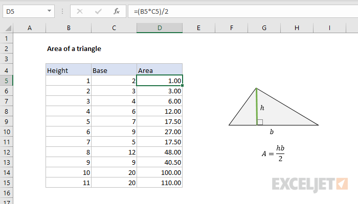 Area Of A Triangle Excel Formula Exceljet